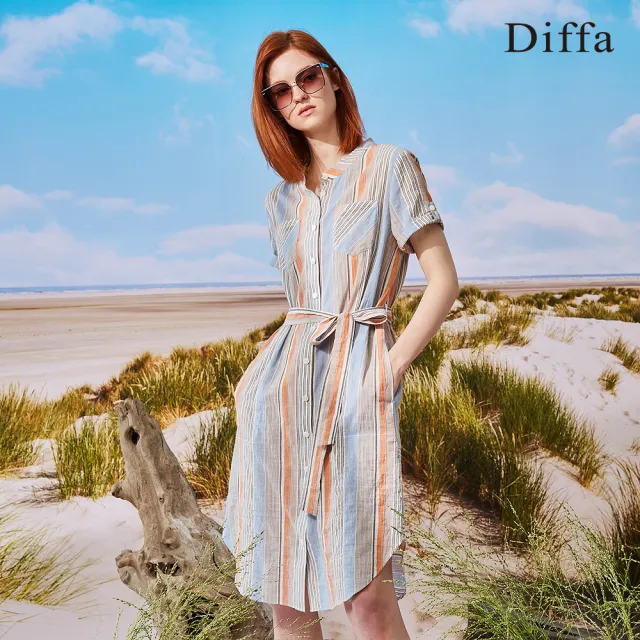 【Diffa】桔藍條緹花連身洋裝-女 - momo購物網 - 好評推薦 -2023年8月