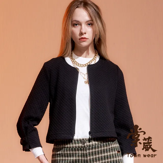 【TOWN’WEAR 棠葳】素雅格紋短版小外套 2色(女上衣/拉鍊/圓領/蝴蝶結) - momo購物網 - 好評推薦 -2024年1月