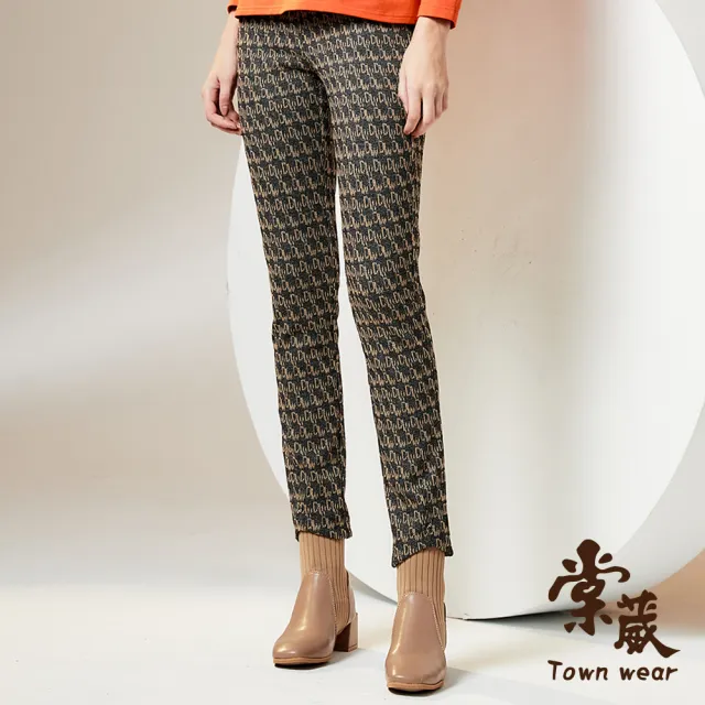 【TOWN’WEAR 棠葳】滿版印花修身彈性長褲(女下著/口袋/鬆緊腰頭/合身) - momo購物網 - 好評推薦 -2023年11月