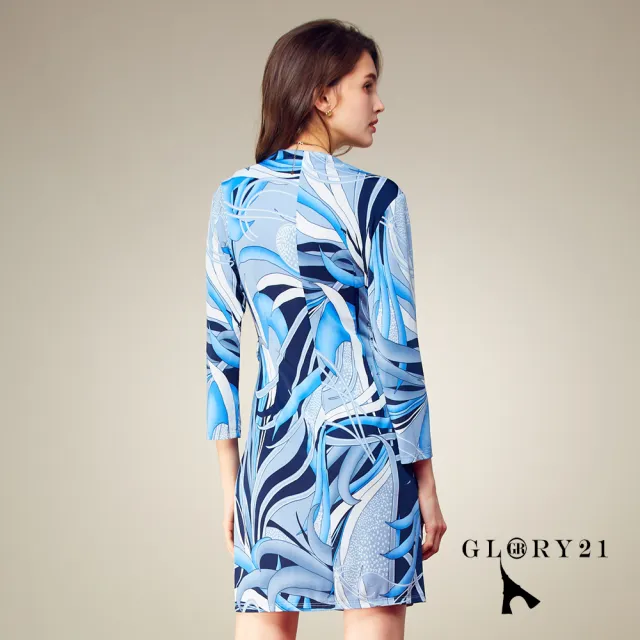 【GLORY21】速達-網路獨賣款-幾何圖圓帶環抓皺合身洋裝(深藍) - momo購物網 - 好評推薦 -2023年9月