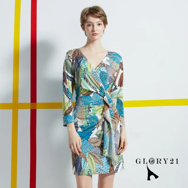 【GLORY21】速達-網路獨賣款-抓縐合身印花洋裝(綠色) - momo購物網 - 好評推薦 -2023年9月
