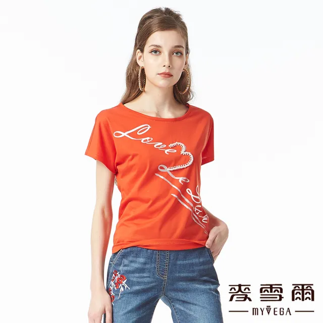 【MYVEGA 麥雪爾】純棉珍珠字母輕薄上衣-桔紅 - momo購物網 - 好評推薦 -2024年1月
