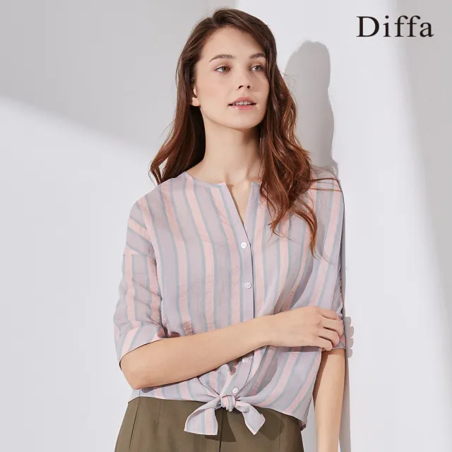 【Diffa】粉綠條落肩綁帶上衣-女 - momo購物網 - 好評推薦 -2024年3月