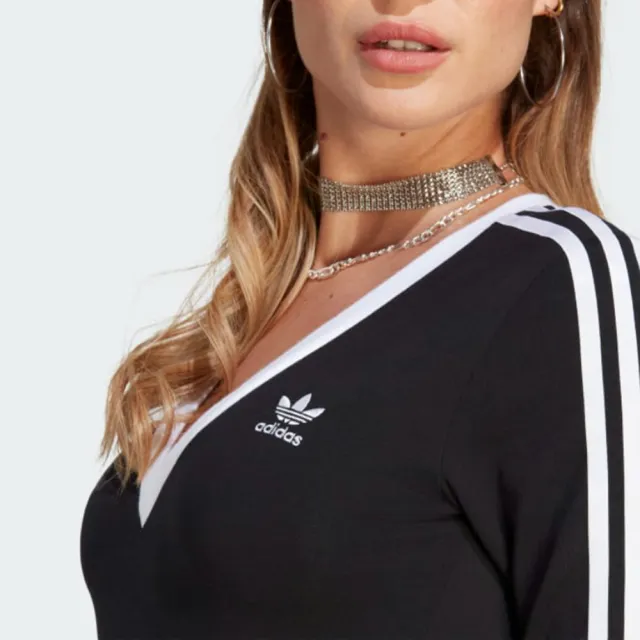 【adidas 愛迪達】洋裝 女款 運動洋裝 長版上衣 三葉草 MAXI DRESS V 黑 IK0439 - momo購物網 - 好評推薦 ...