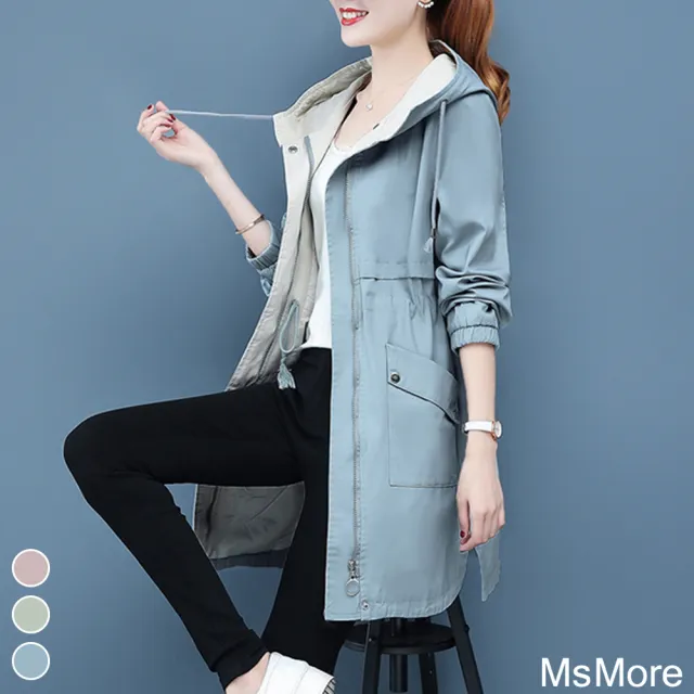 【MsMore】馬卡龍粉嫩超修身顯瘦連帽風衣#106074(3色) - momo購物網 - 好評推薦 -2025年1月