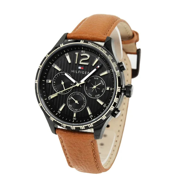 【Tommy Hilfiger】黑鋼 黑面 三眼皮革腕錶(1791470) - momo購物網 - 好評推薦 -2023年11月