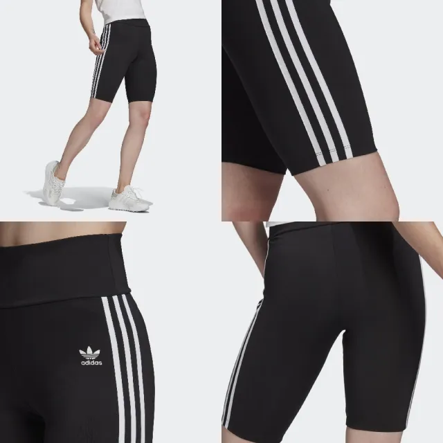 【adidas 愛迪達】緊身褲 HW Tights Short 單車褲 女款 愛迪達 三葉草 彈性高腰 環保材質 黑 白(GN2842 ...