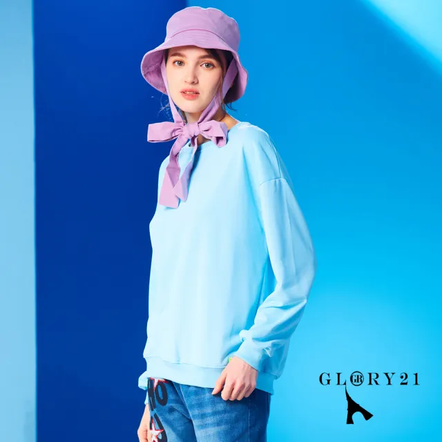 【GLORY21】網路獨賣款-薄款落肩圓領休閒上衣(淺藍) - momo購物網 - 好評推薦 -2023年11月