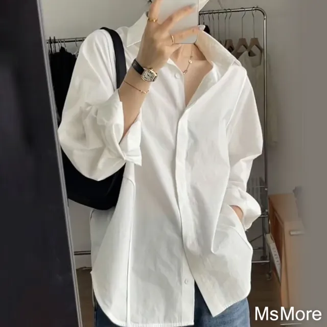 【MsMore】白色純棉襯衫設計感長袖寬鬆法式別致長袖中長版百搭上衣#120061(白) - momo購物網 - 好評推薦 -2023年12月