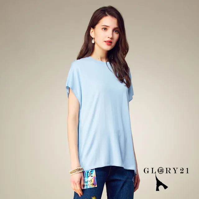 【GLORY21】速達-網路獨賣款-天絲落肩圓領羅紋針織上衣(淺藍) - momo購物網 - 好評推薦 -2024年2月