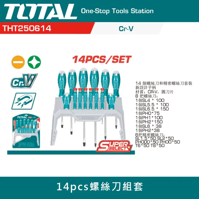 【TOTAL 道達爾】14pcs螺絲刀組套(CR-V材質 膠柄螺絲起子組) - momo購物網 - 好評推薦 -2024年2月