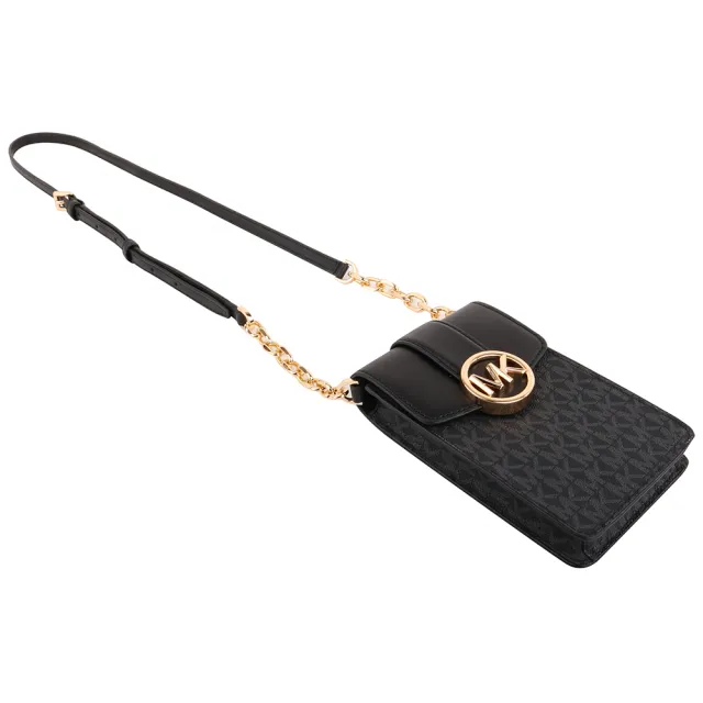 【Michael Kors】金圓MK 拼接皮革鍊帶斜背手機包(黑灰) - momo購物網 - 好評推薦 -2024年3月