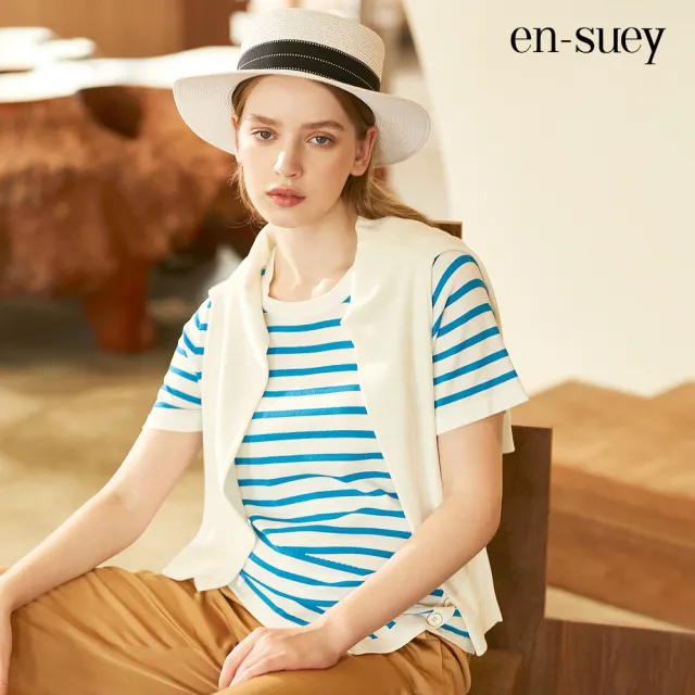 【en-suey 銀穗】海洋風下擺不規則條紋線衫-女 - momo購物網 - 好評推薦 -2024年4月