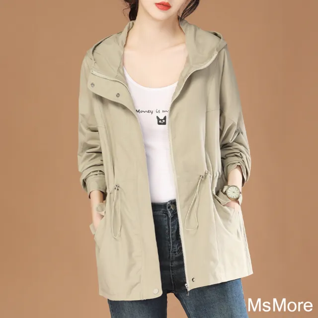 【MsMore】中長款連帽風衣韓系防風收腰休閒百搭長袖外套#121585(黑/灰/卡其) - momo購物網 - 好評推薦 -2024年4月