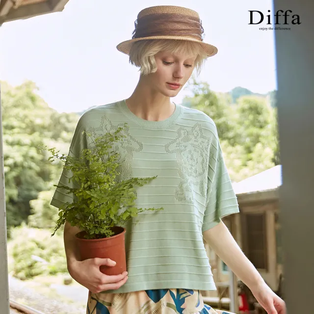 【Diffa】典雅花卉圖案設計落肩針織衫-女 - momo購物網 - 好評推薦 -2024年10月