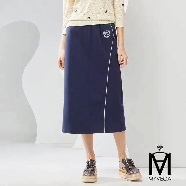 【MYVEGA 麥雪爾】MA休閒風logo刺繡連帽套裝八分裙-藍 - momo購物網 - 好評推薦 -2025年9月